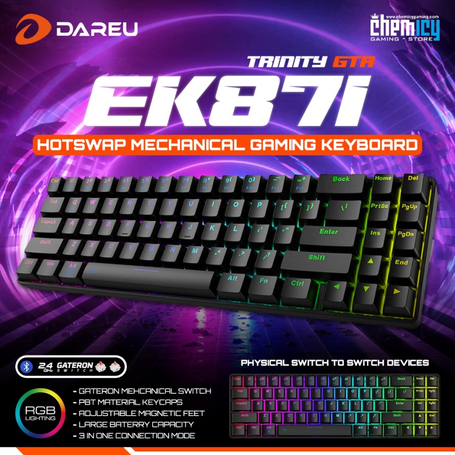 Dareu EK871 Trinity GTR Hotswap Wireless Mechanical Gaming Keyboard ...