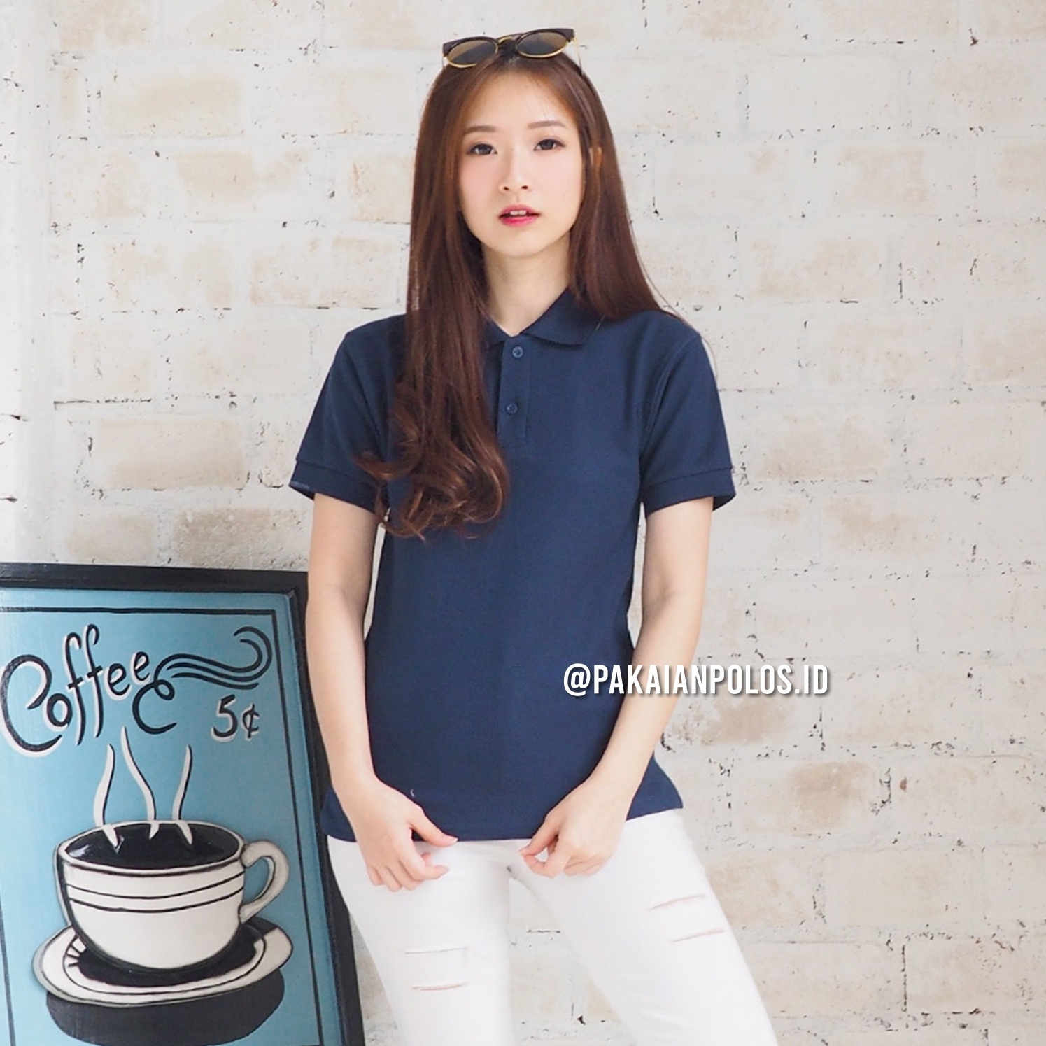KAOS POLO KERAH WARNA BIRU NAVY WANITA & PRIA COTTON PIQUE PREMIUM ...