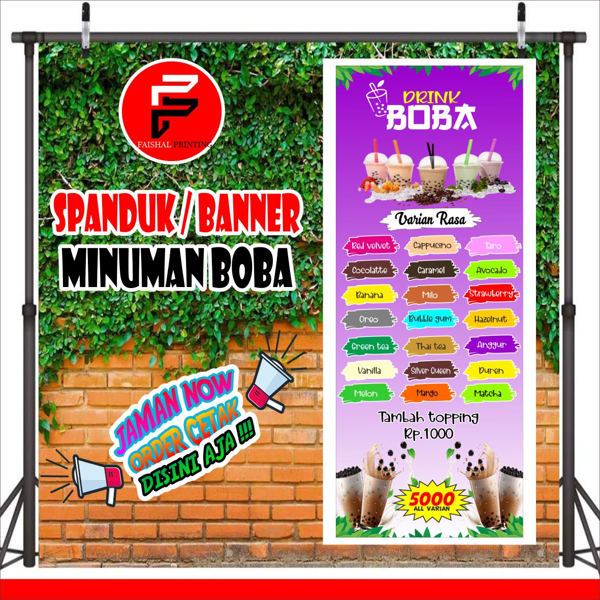 Banner Es Boba/ Spanduk Minuman Es Boba / Banner Custom Ukuran 0.6 x 1. ...
