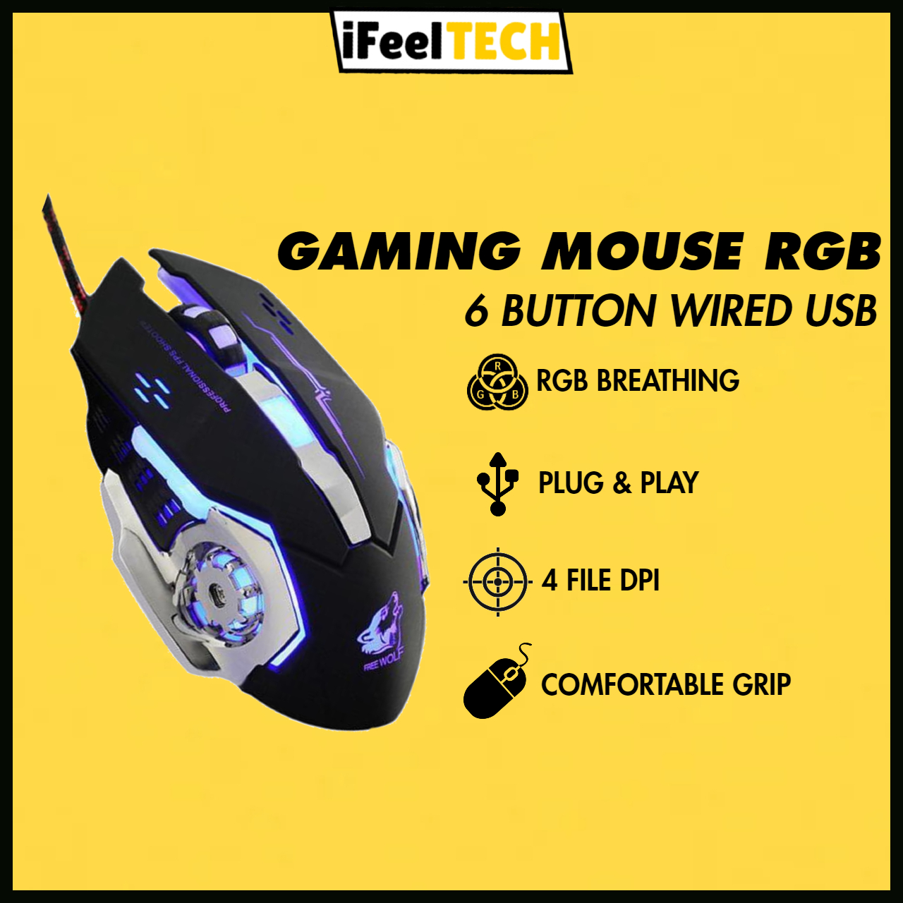 iFeelTech - Gaming Mouse RGB 6 Button Wired USB / Mouse Gaming / Mouse ...