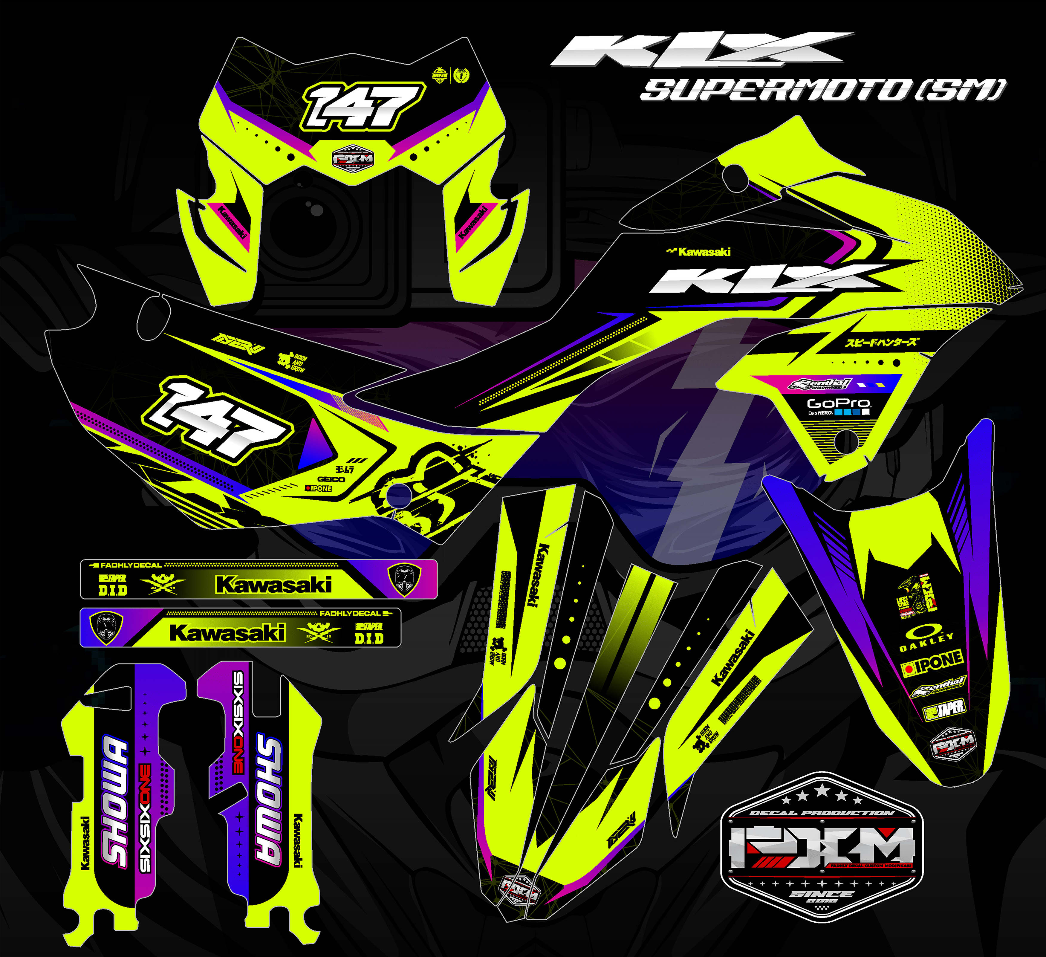 Decal KLX 150 SM SE 2023 Fullbody Biru Hitam Stiker Sticker Dekal Full ...