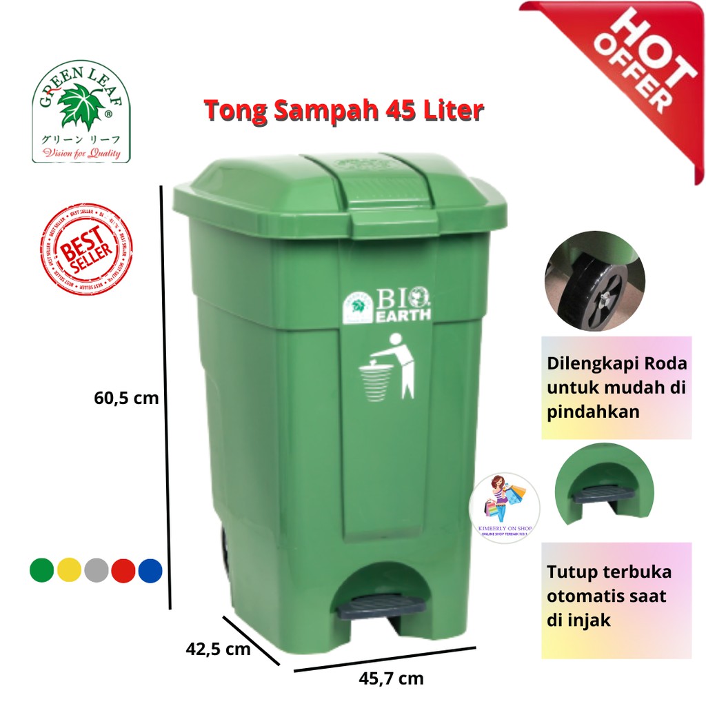 Tempat Sampah BIO Injak 45 Liter 2006 Green Leaf Dustbin Roda | Lazada Indonesia