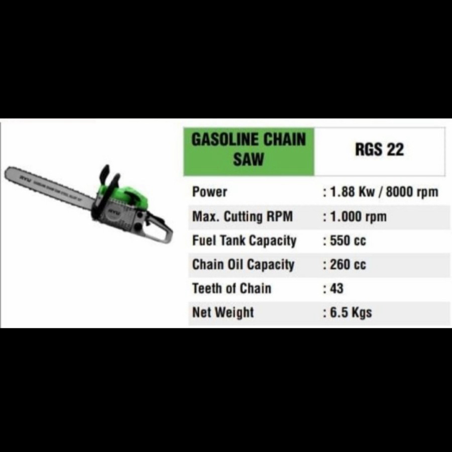 RYU GASOLINE CHAIN SAW chainsaw 2 tak RGS 22 inch engine kayu dahan ...