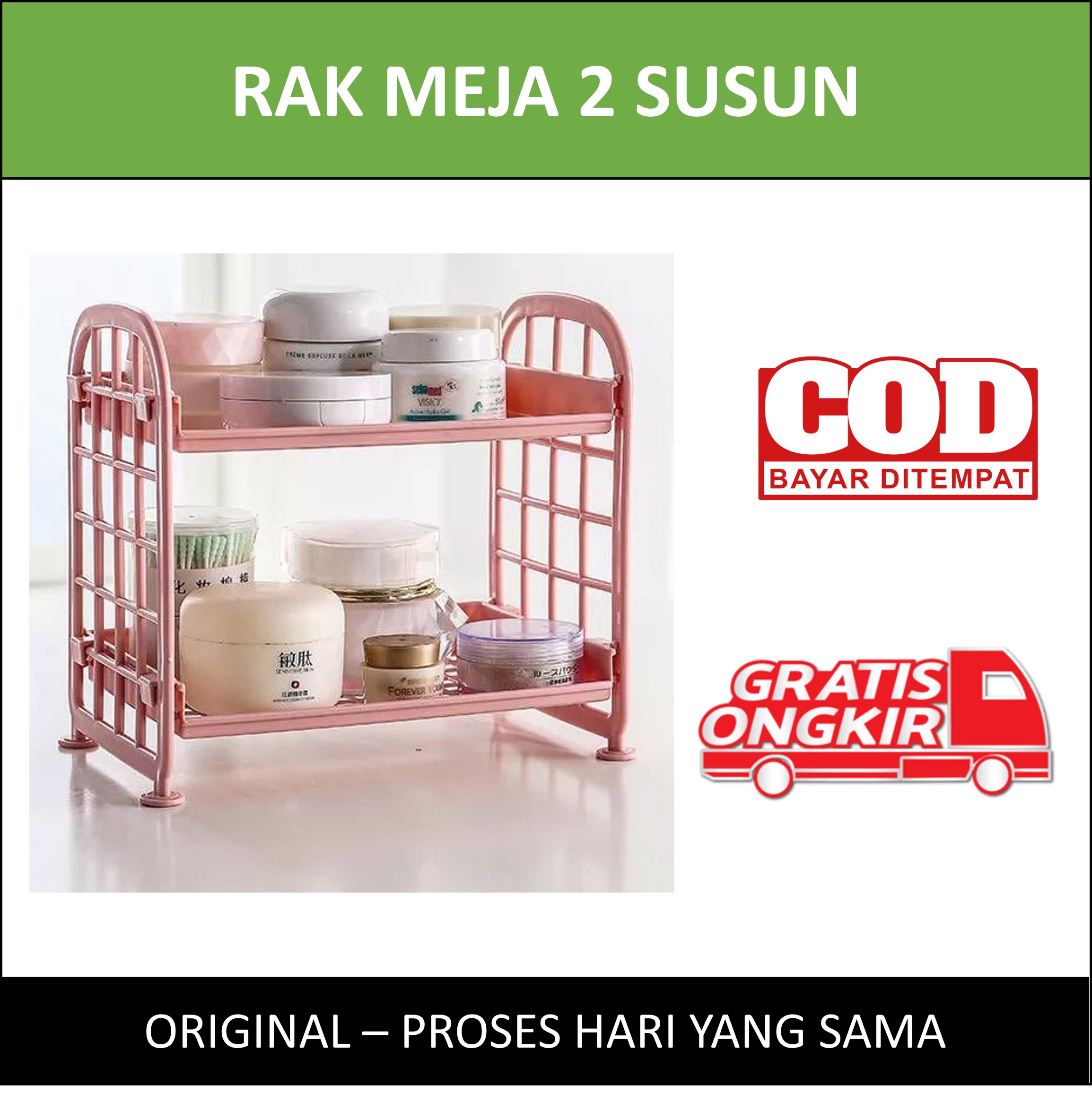 Rak Meja Plastik Mini 2 Susun Serbaguna Alat Tulis Kantor Alat Mandi ...