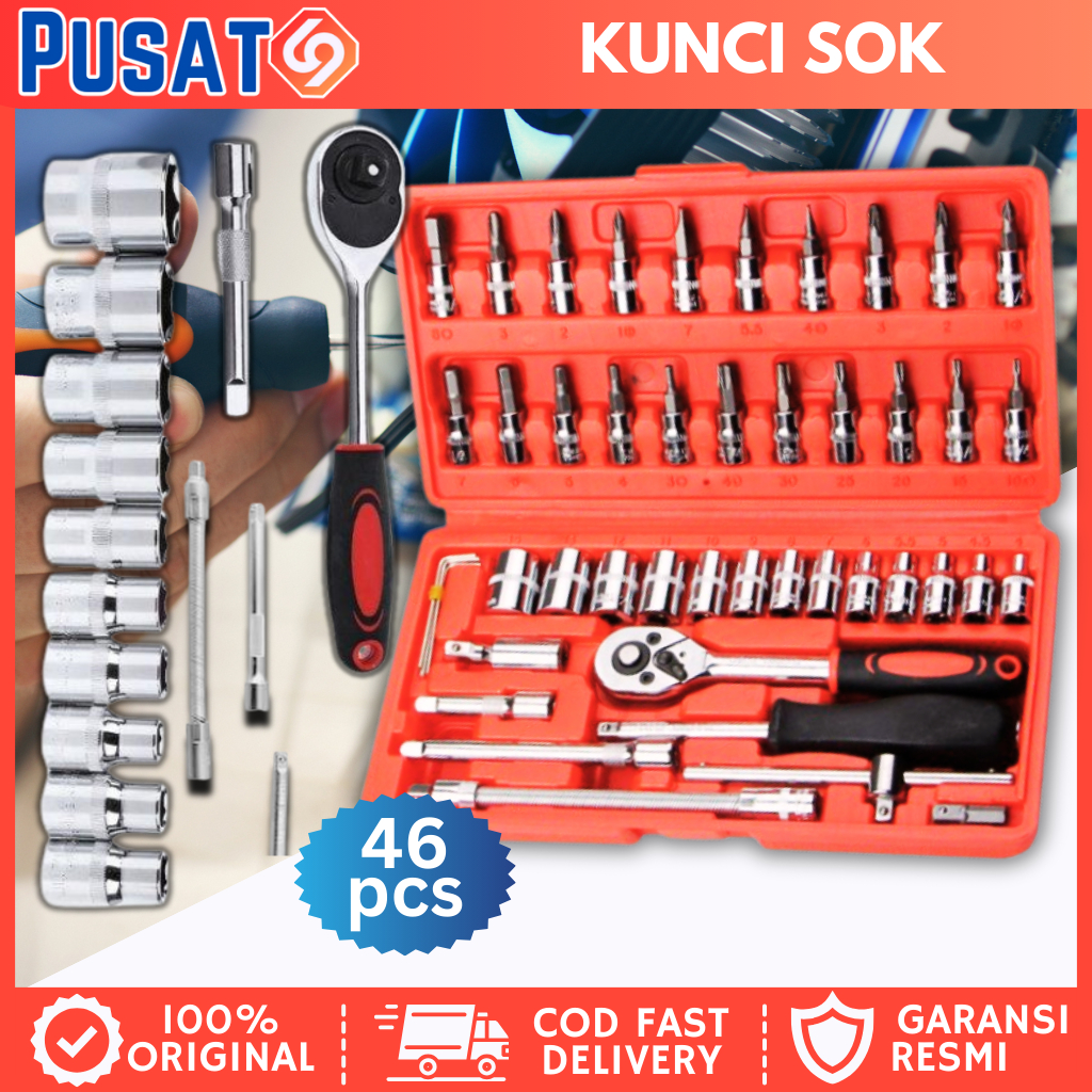 46 PC Set Socket /Full Lengkap Socket Tool/ Kunci SOK 46 PC Set Socket ...