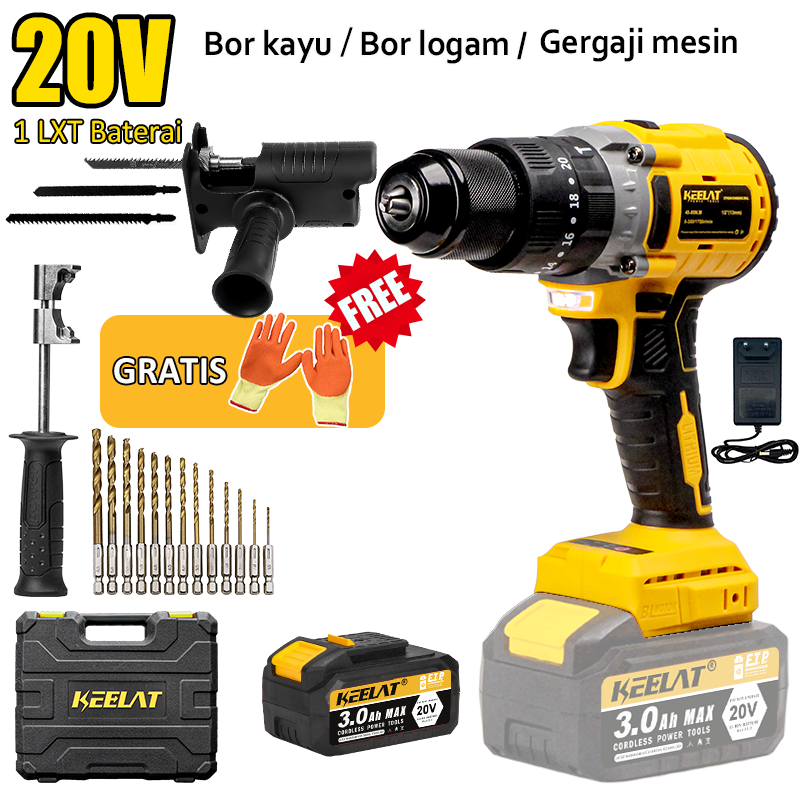 KEELAT 13mm Mesin Bor Cordless Heavy Duty Bor Tugas Berat Drill 20V BOR ...