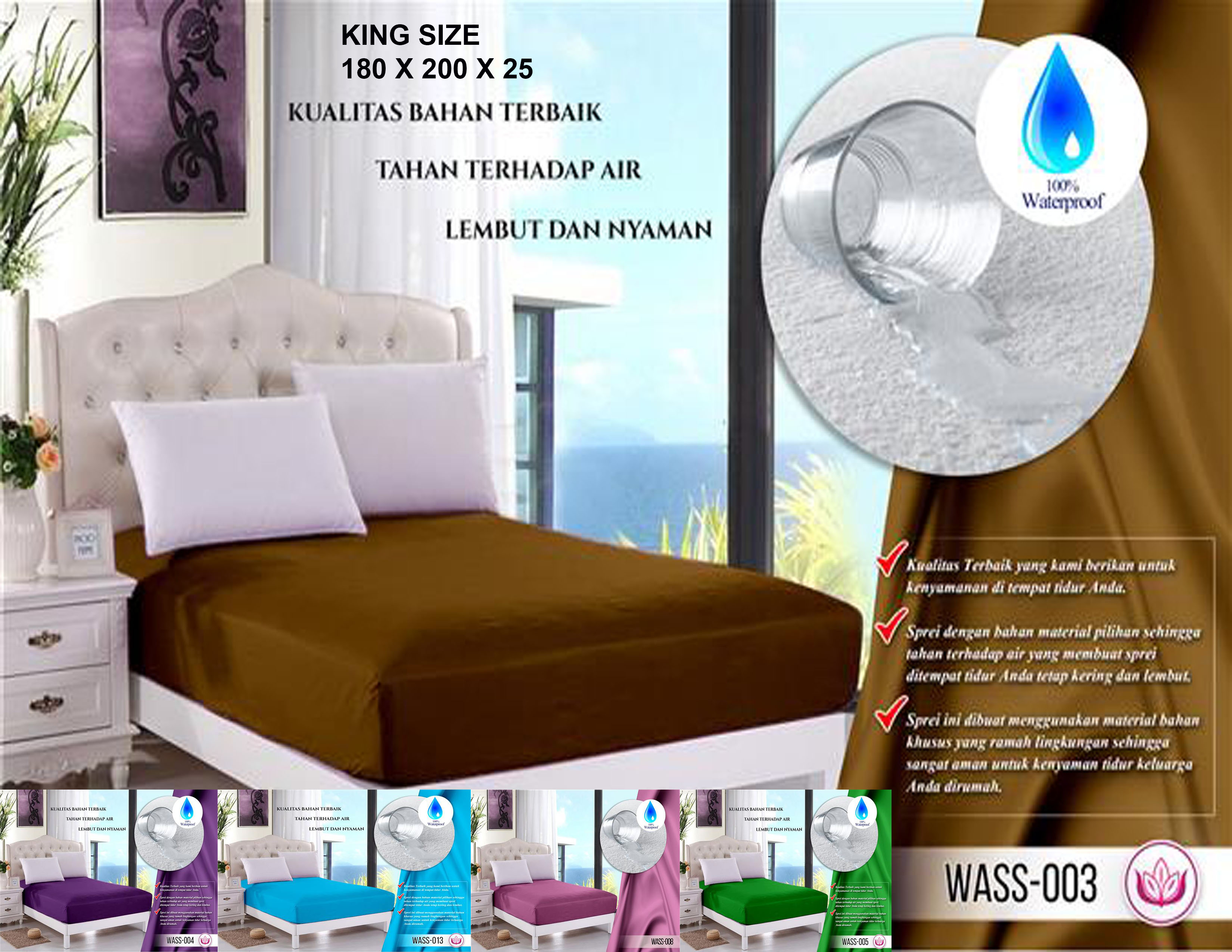 Seprai Waterproof Anti Air Ompol Polos coklat | Sprai Waterproof ...