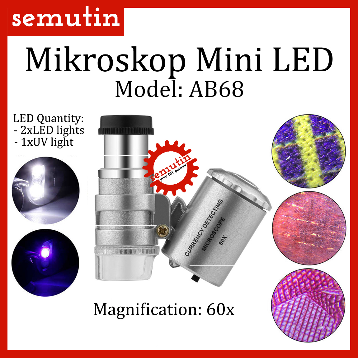 Mikroskop Saku Mini 60x AB68 / Microscope Portable LED Currency ...