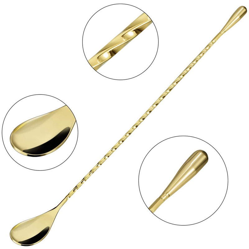Cocktail Spoon Bar Stirring Spoon Long Handle Stainless Steel Spiral ...
