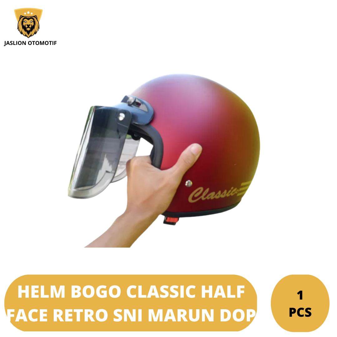 HELM BOGO CLASSIC MARUN DOP GARIS RETRO MOTOR DEWASA SNI/helm helm bogo ...