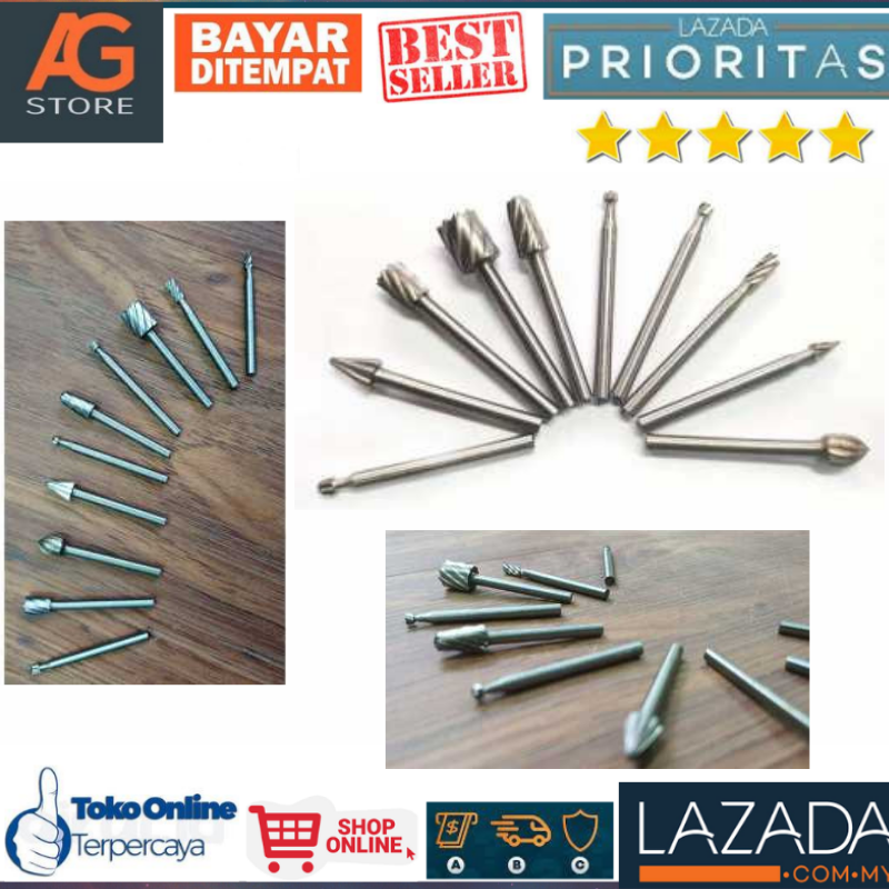 (DIJAMIN ORI) Mata Bor Set Tungsten Carbide Cone Spiral Bits 10 PCS ...