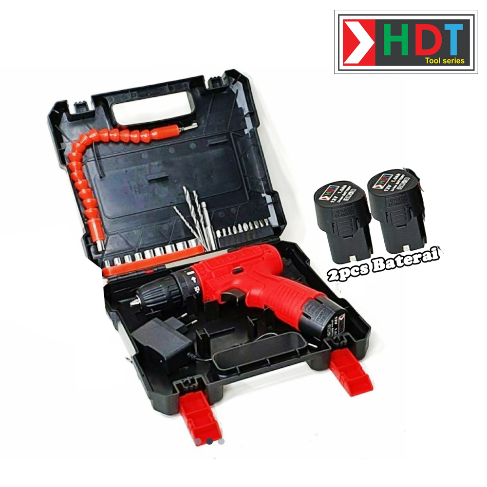 Mesin Bor Cas Charger 12v Cordless Hdt Set Mata Obeng 2baterai Cdd 405