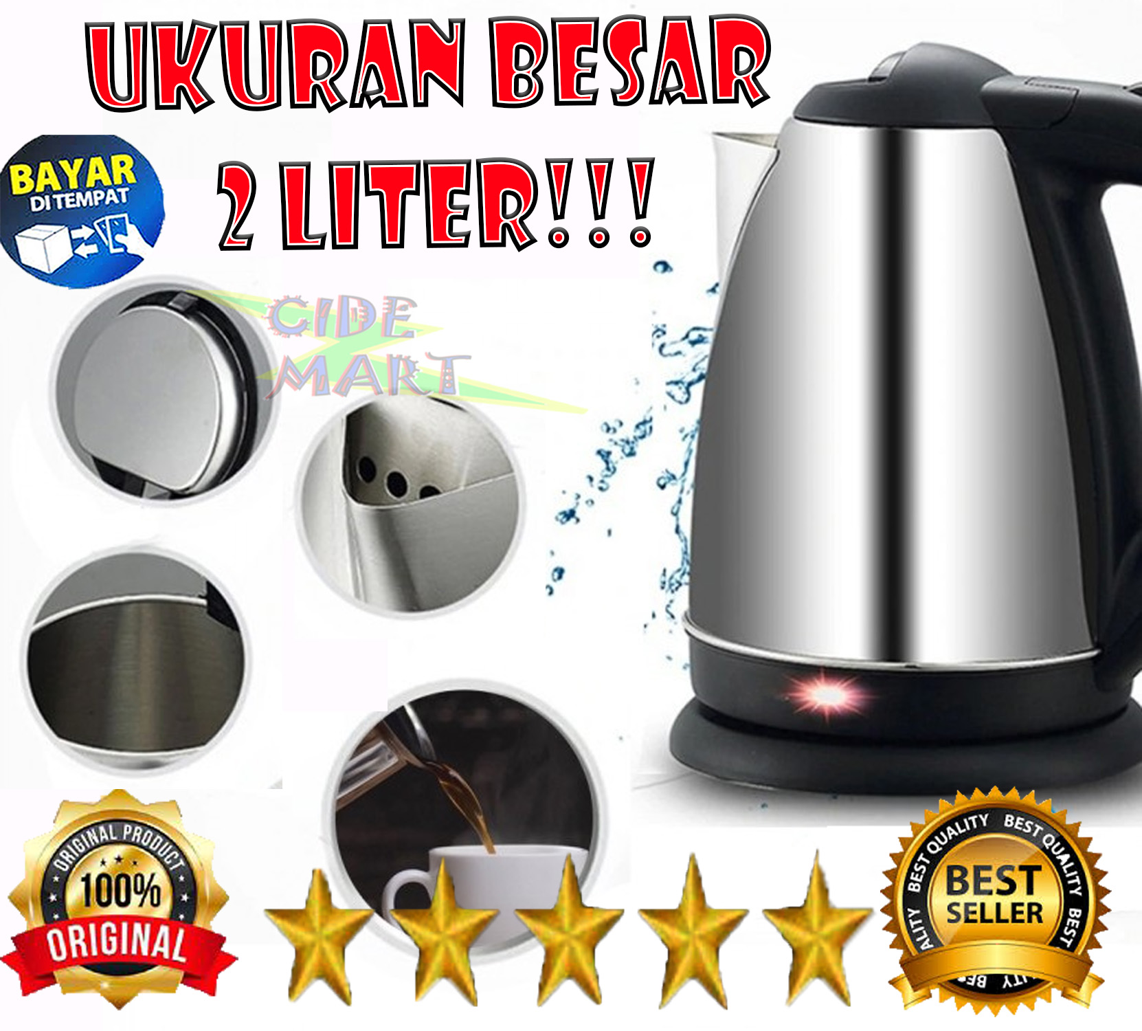 [UKURAN BESAR] TEKO LISTRIK ELEKTRIK 2 LITER / PEMANAS AIR SERBAGUNA ...
