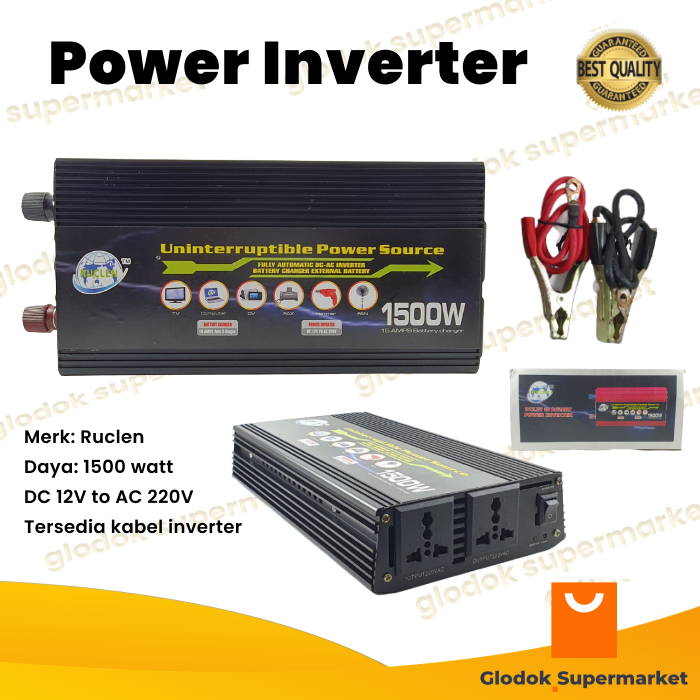 Power Inverter 1500 Watt DC 12V to AC 220V 1500w 12 Volt Ruclen ...