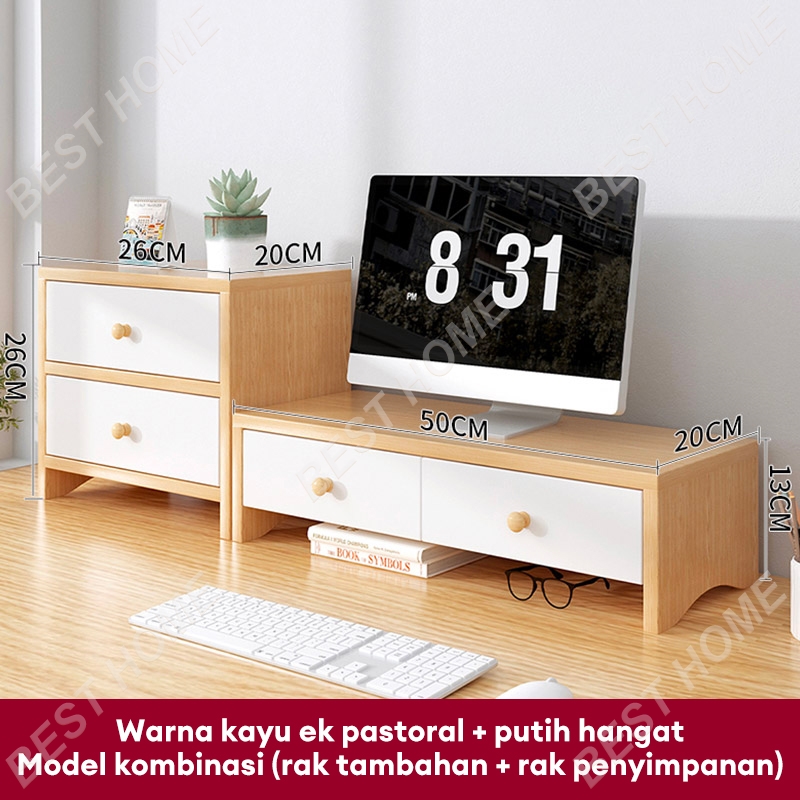 Stand Monitor Dengan Laci Rak Monitor Kayu Dudukan Monitor Stand ...