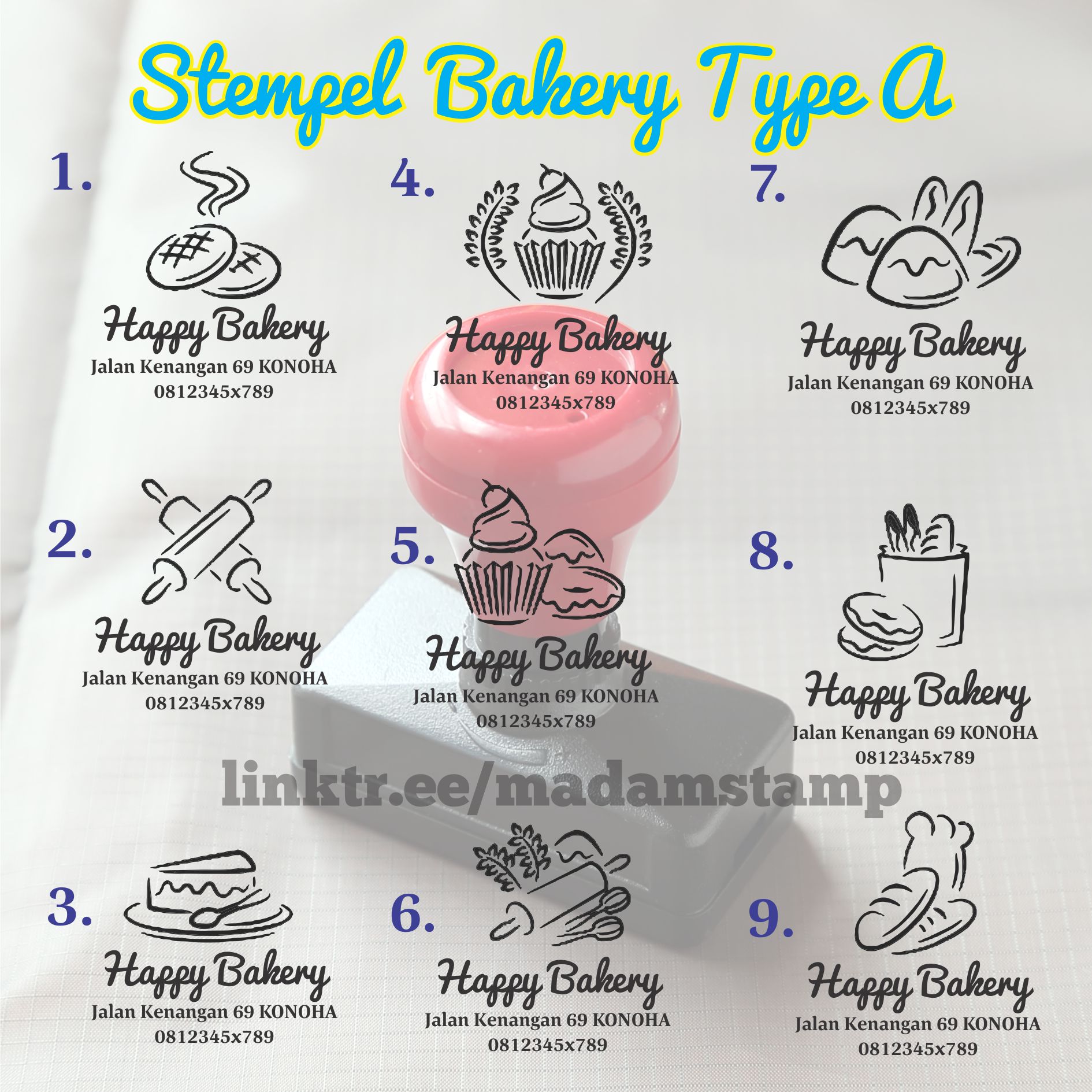 stempel cafe A bakery nama toko roti bread cake store warna flash ...