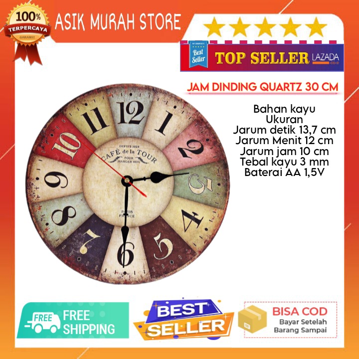 ( Sesuai Gambar) Jam Dinding Quartz diameter 30 Cm bahan kayu Panjang ...
