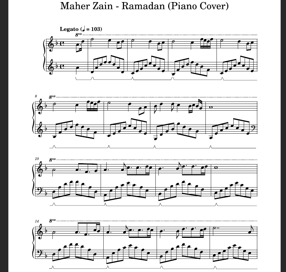 Partitur Not Balok Latihan musik Judul Ramadhan Penyanyi Maher Zain ...