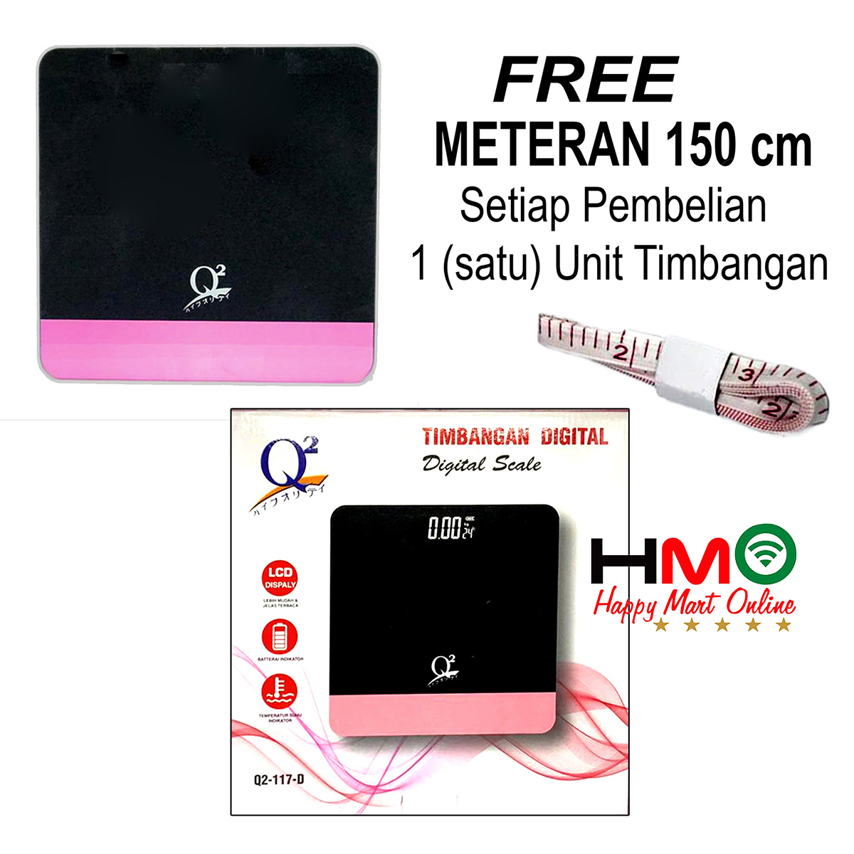 Timbangan Badan Digital Kaca Q2 117 D / Bathroom Scale / Timbangan Badan + Pendeteksi Suhu ...