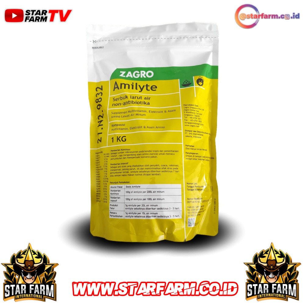 Vitamin Hewan Ternak Amilyte Zagro Multivitamin Hewan 1 kg - Star Farm ...