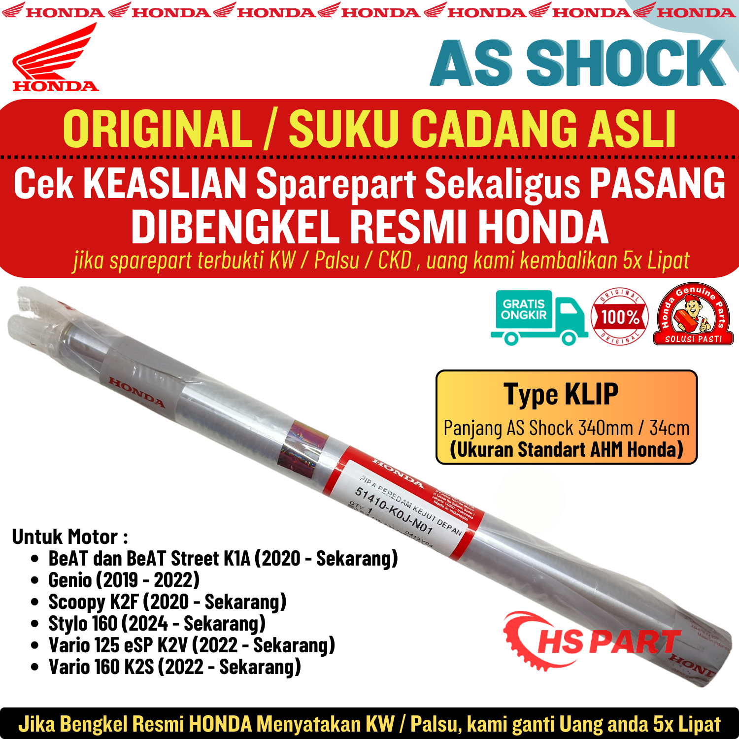 AS Shockbreaker Shock Depan Beat New Delux Deluxe Street Genio Scoopy ...