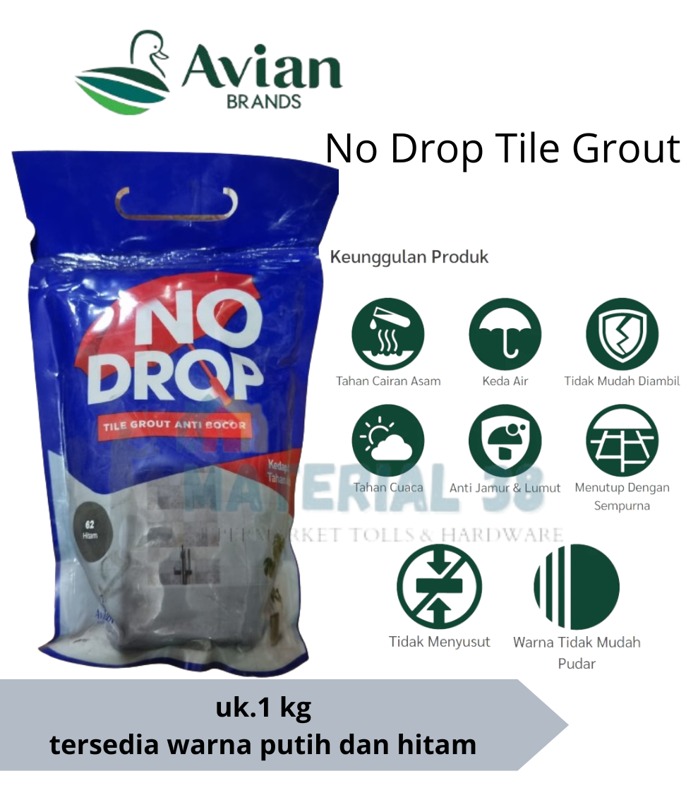 No Drop Tile Grout/NAT ANTI BOCOR 1KG NO DROP Warna Hitam | Lazada ...