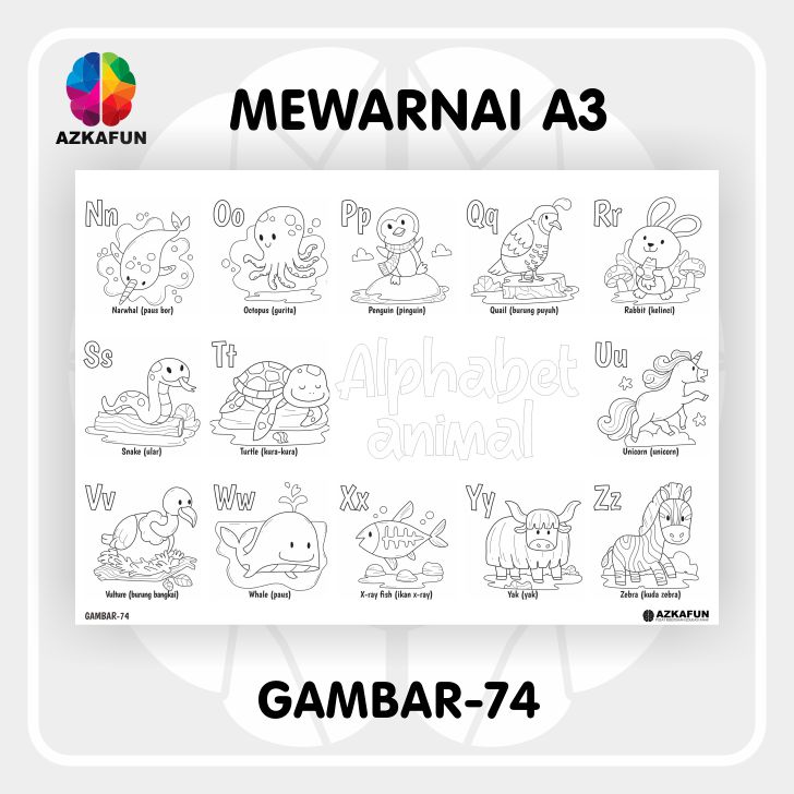 Kertas Mewarnai A3 ALPHABET - Mewarnai alphabet hewan buah | Lazada ...