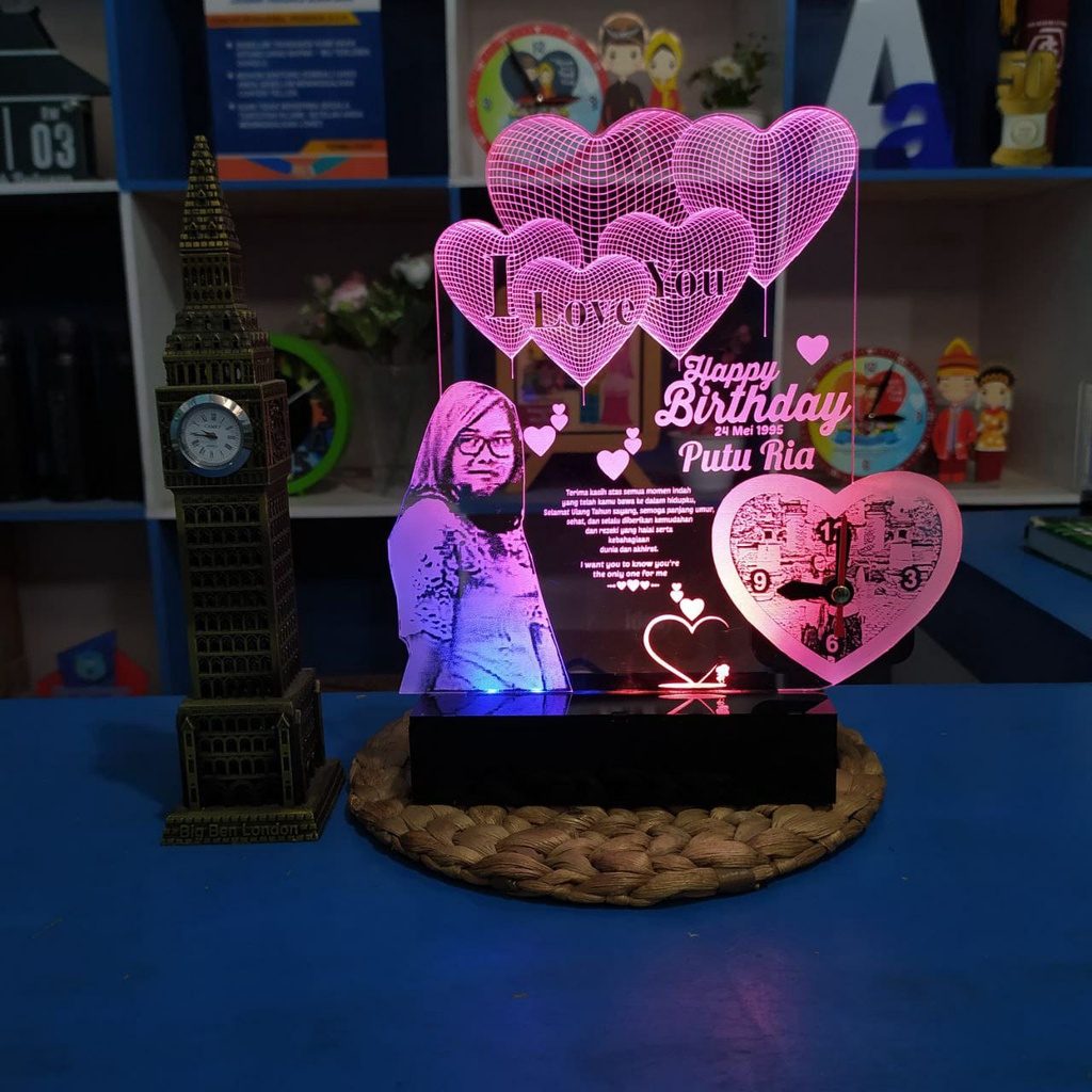CUSTOM Lampu Tidur Lampu hias Lampu 3 dimensi Style Kado Pernikahan ...