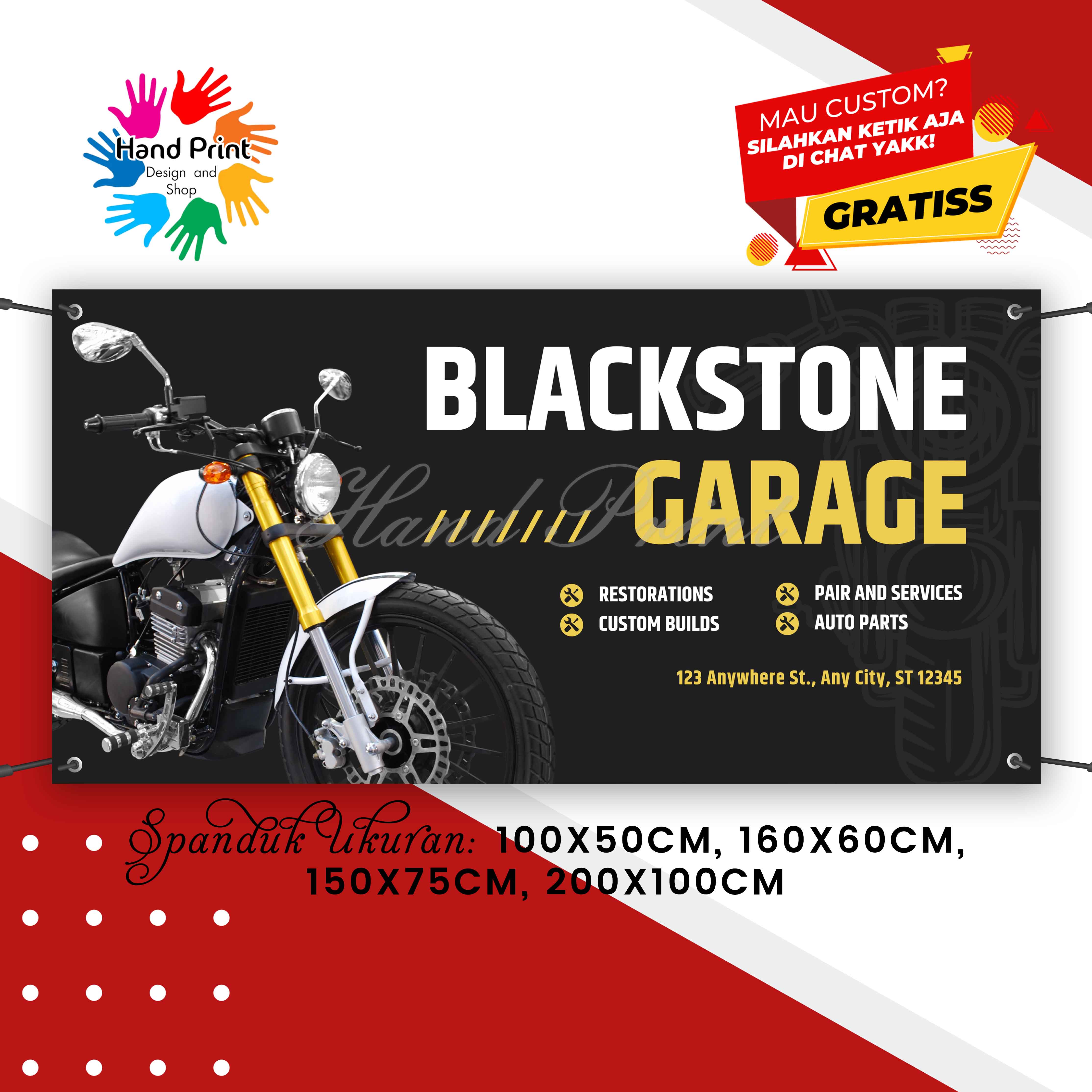 Cetak Spanduk Banner Bengkel Motor Garage Hitam MMT Spanduk Custom ...