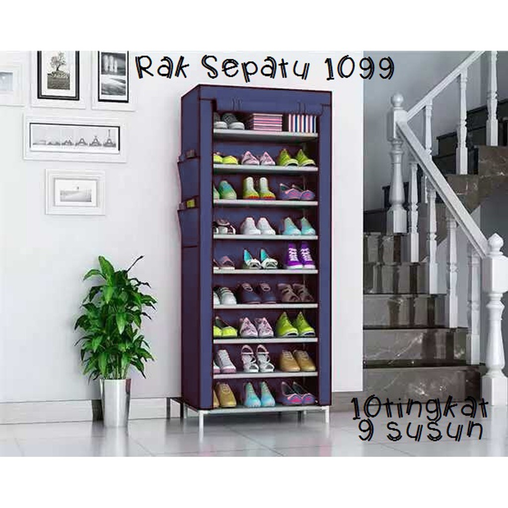 Rak Sepatu Portable10 Susun 9 Sekat Kain Oxford / Lemari Sepatu Bongkar ...