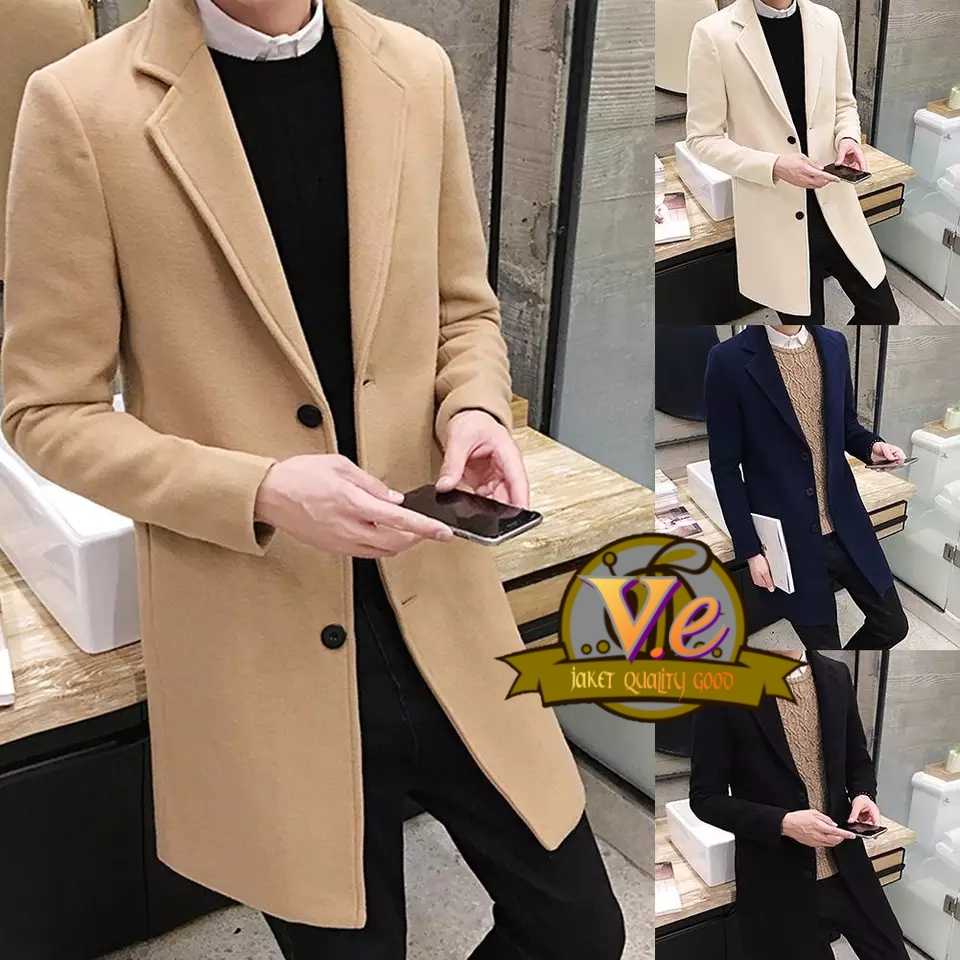 jaket jas blazer jubah panjang pria/long coat pria/katun dril | Lazada ...