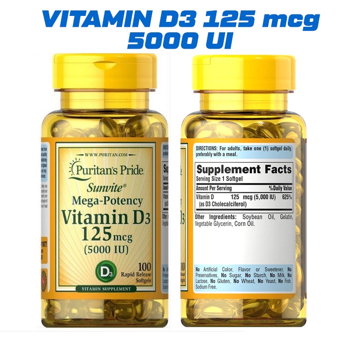 Puritan's Pride sunvite MEGA POTENCY Vitamin D D3 5000 iu 125 mcg 100 ...