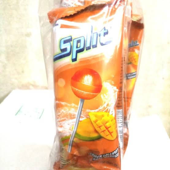 Permen lolipop split candy( 12pcs x 7 gr) permen rasa mangga enak dan ...