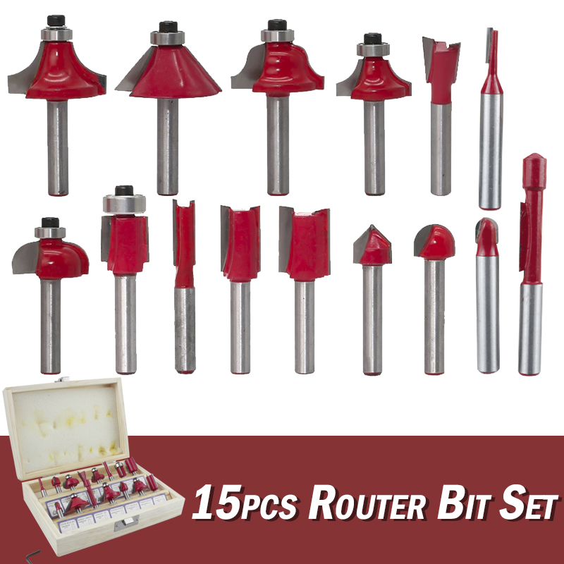 COOFARI Mata Mesin Profil Router Bit Set 15 Pcs 1/4" Untuk Membentuk ...