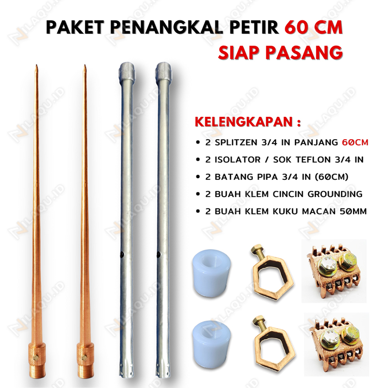 Paket Lengkap Splitzen Anti Petir 2 Tombak Penangkal Petir 60 cm Siap ...
