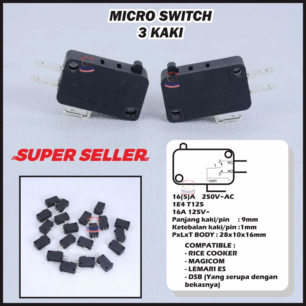 MICRO SWITCH 3 PIN | 3 KAKI | TIGA KAKI RICE COOKER MAGICOM | SAKLAR ...
