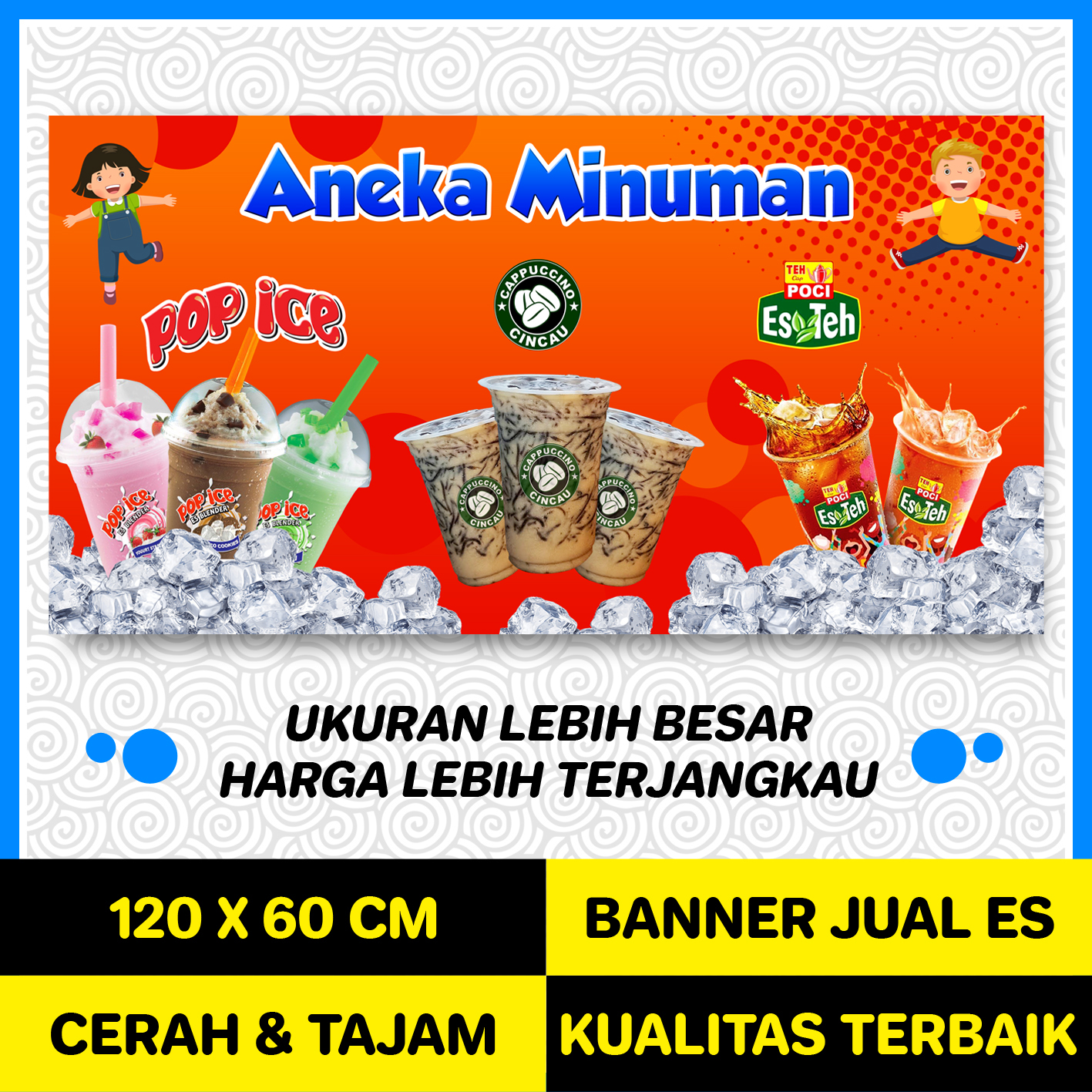 SPANDUK BANNER POP ICE CAPCIN TEH POCI BOBA UKURAN 120X60 CM | Lazada ...