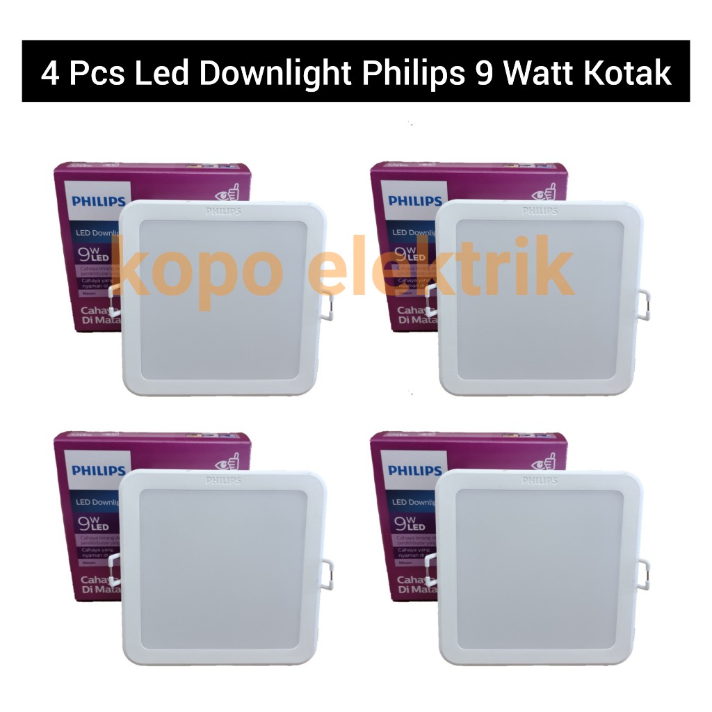 (4 Pcs) Lampu Led Downlight Philips 9 Watt Kotak | Lazada Indonesia