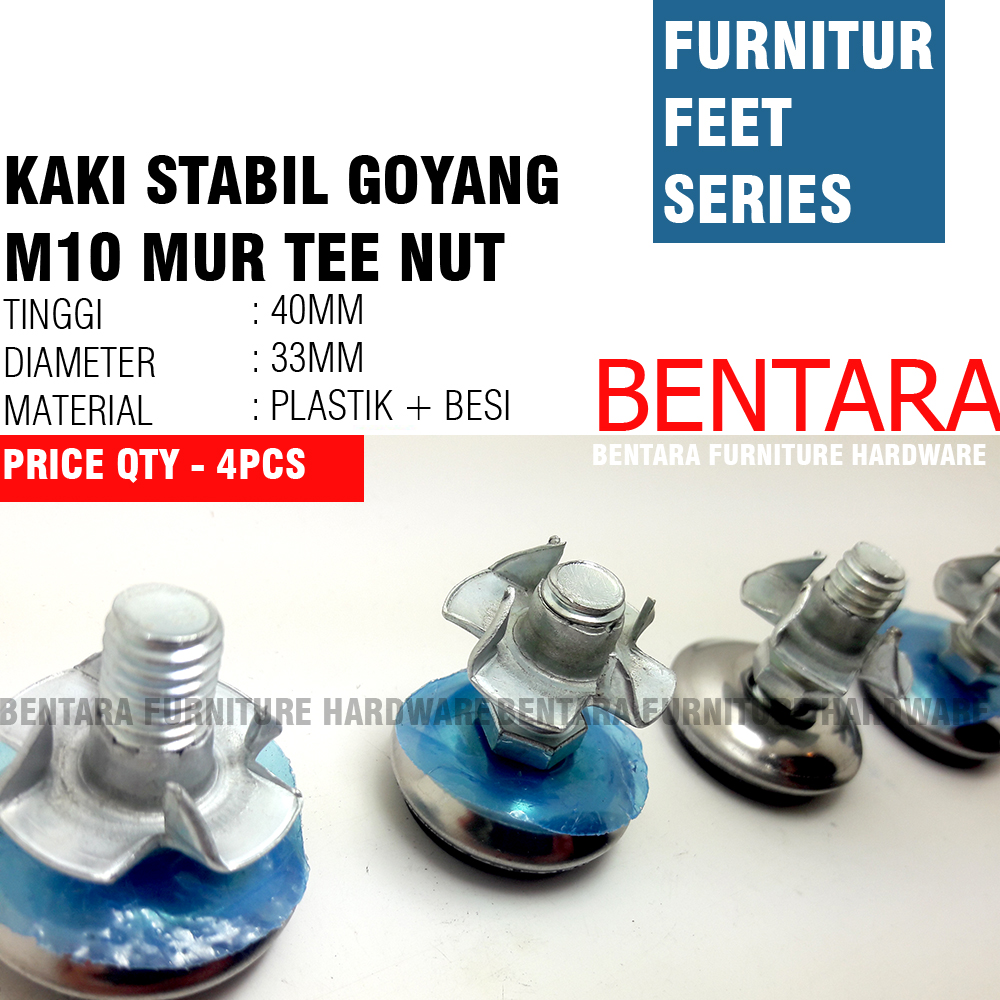 4 x ADJUSTER FOOT BAUT M10 D-33 MM X 40MM Include T-NUT MUR CAKRAM ...