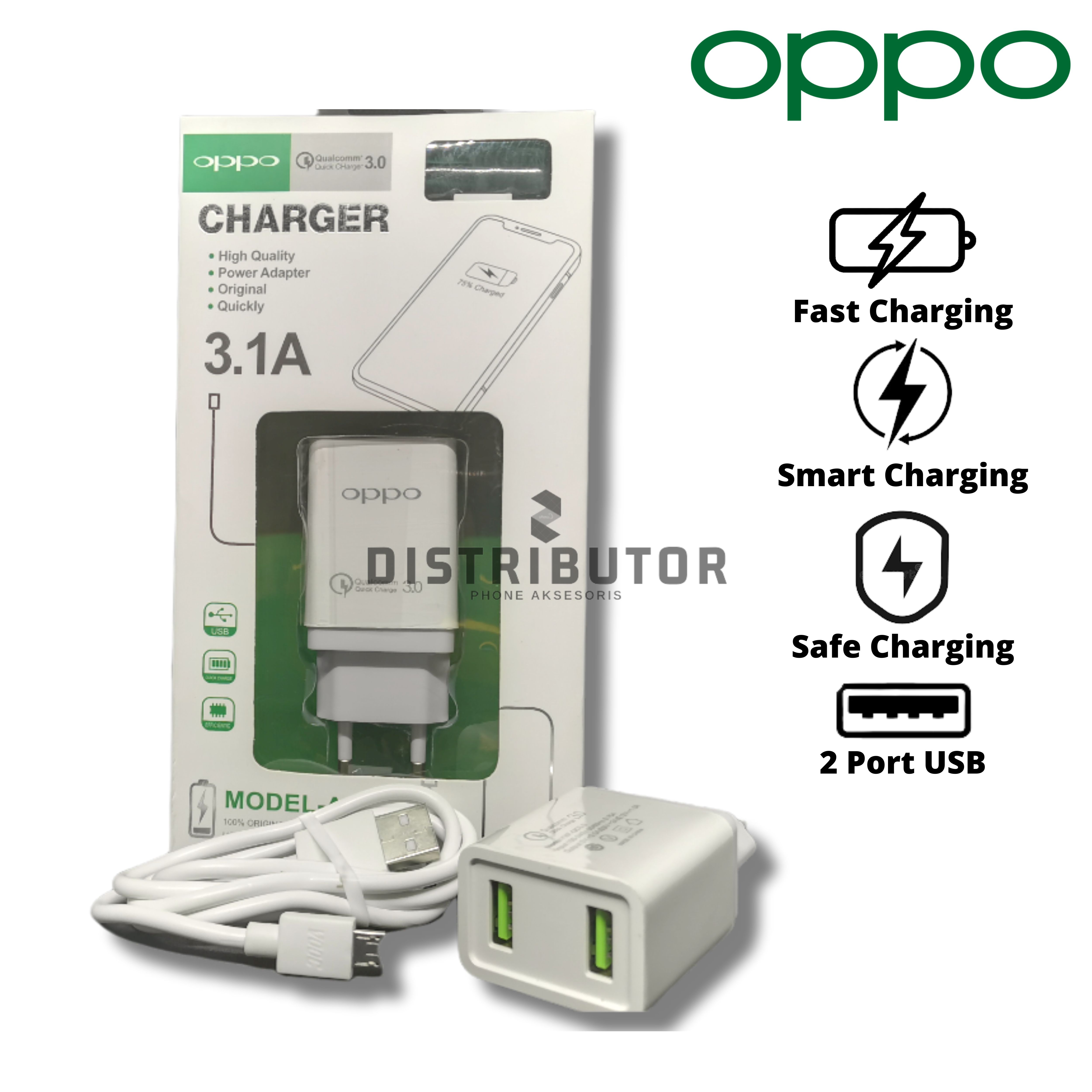 Charger Oppo 3.1A Micro USB Untuk A3S A5S A1K F1 F3 F1S A83 F5 A51 A71 ...