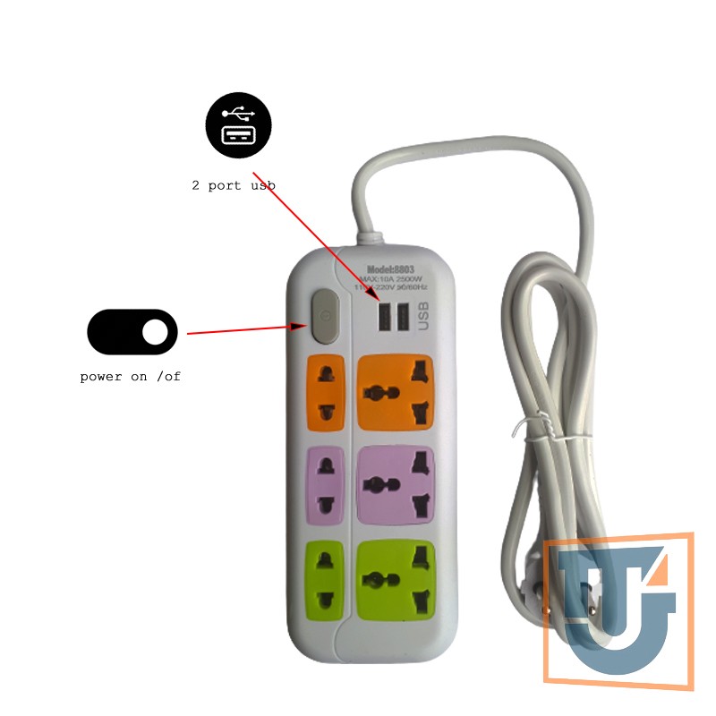 Universal Socket Extension Colokan Listrik 6L 2Port USB New Times 8803 ...