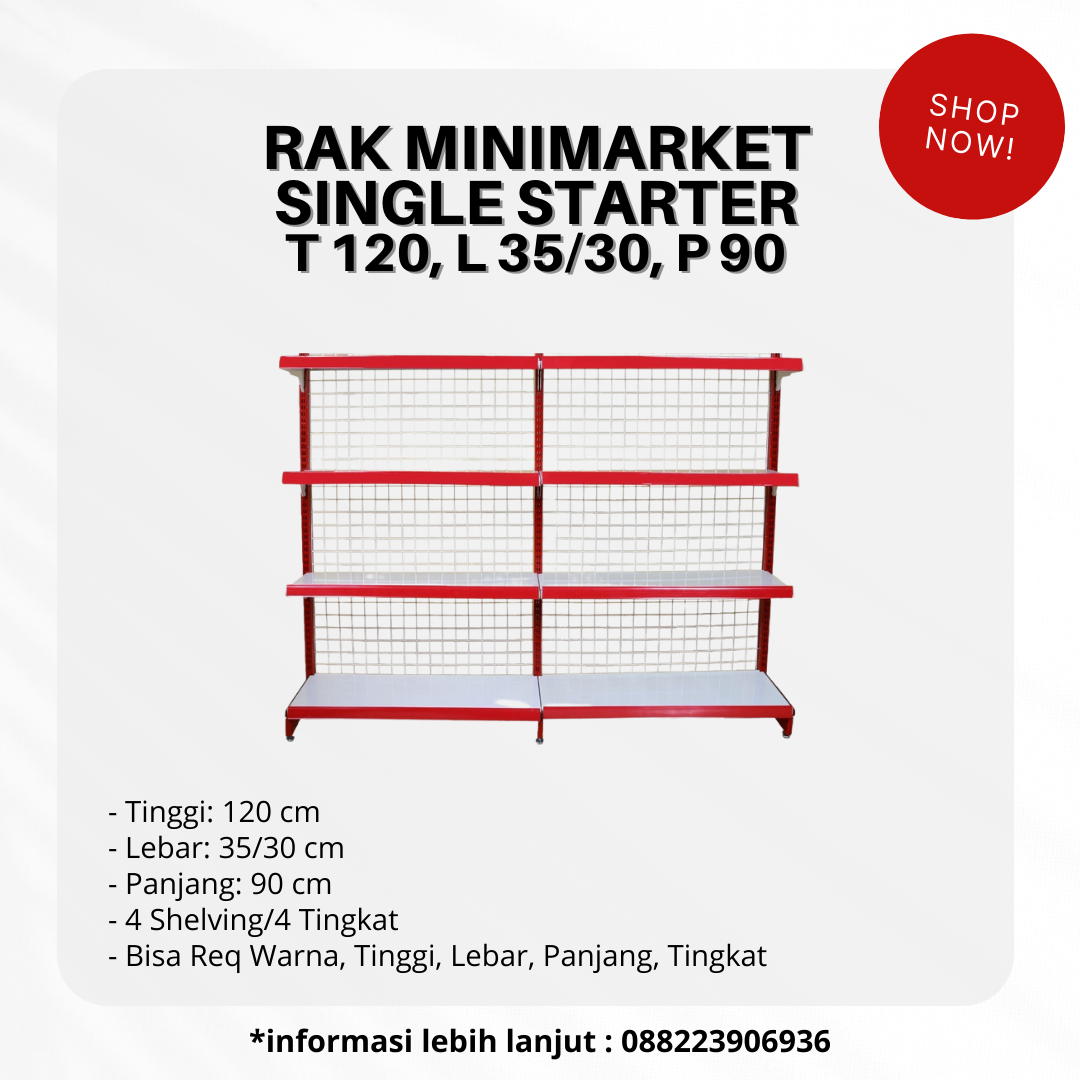 RAK SINGLE SATU SISI (L35-30)/ RAK SINGLE JOINTER/ RAK BESI MINIMARKET ...