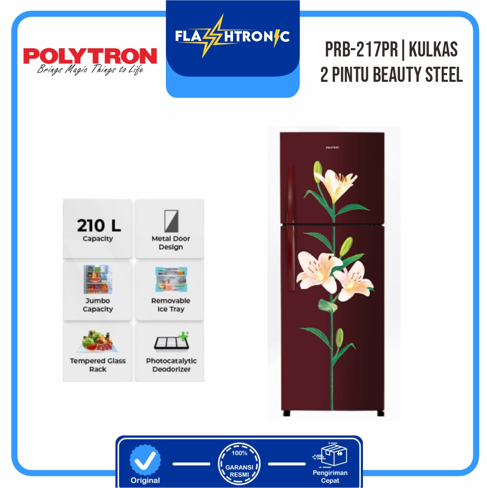 POLYTRON KULKAS 2 PINTU BEAUTY STEEL 210 LITER PRB 217PR - 100% ORI ...