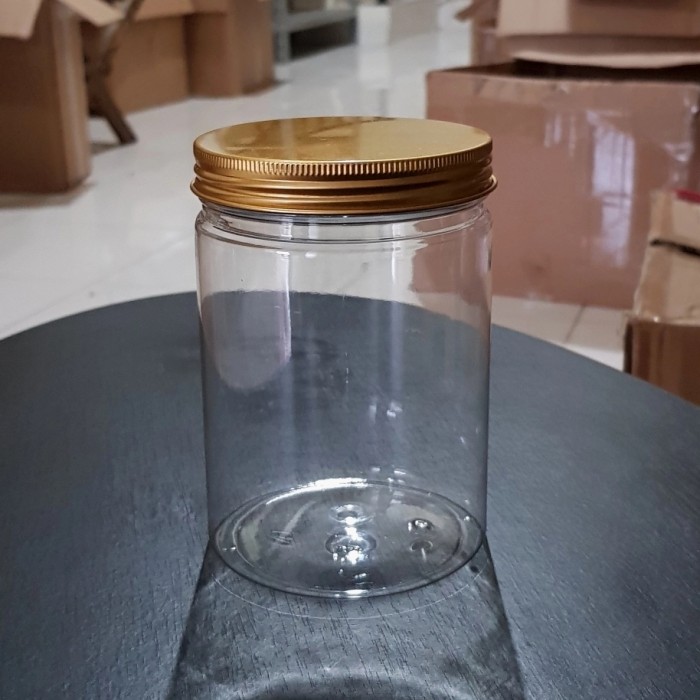 toples tabung cylinder 800ml tutup almunium gold / jar plastik 800 ml ...