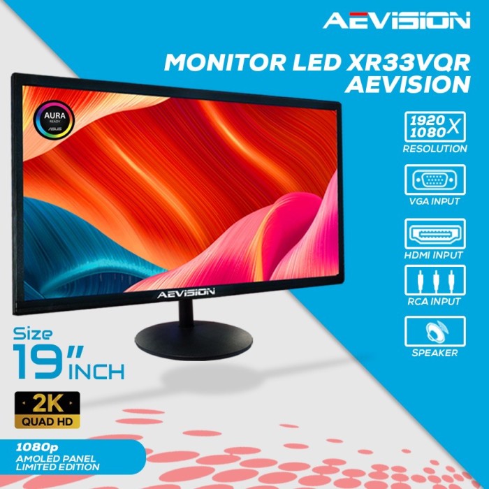 Monitor LED Aevision 19 inch HDMI VGA Layar Komputer CCTV DVR NEW ...
