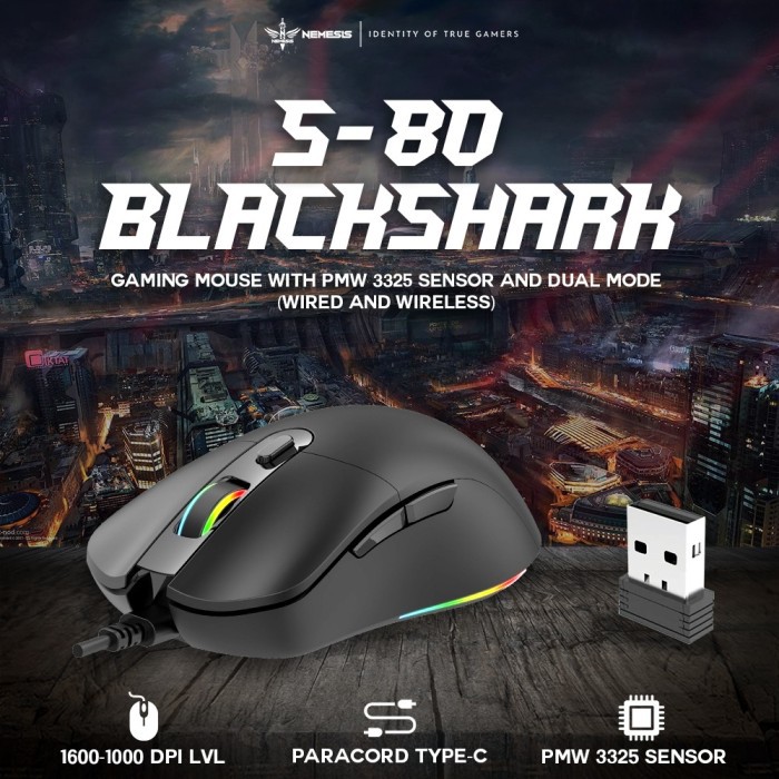 NYK S-80 / S80 / S 80 Blackshark Wireless Gaming Mouse Garansi Resmi ...