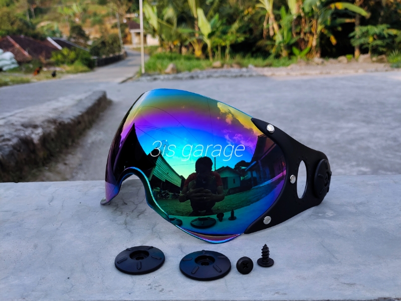 KACA HELM PILOT CAKIL RETRO KLASIK FULL FACE HITAM BENING PELANGI ...