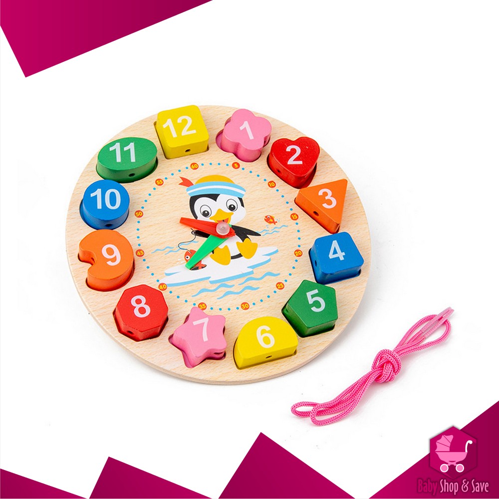 BabyShop-M330 Mainan Edukasi Anak Puzzle Jam Kayu Motif Penguin Lucu ...