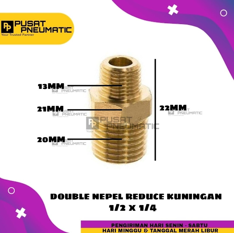 1/4" x 1/2" Double Nepel Reduce Nepel Reduce Kuningan 1/4" x 1/2 ...