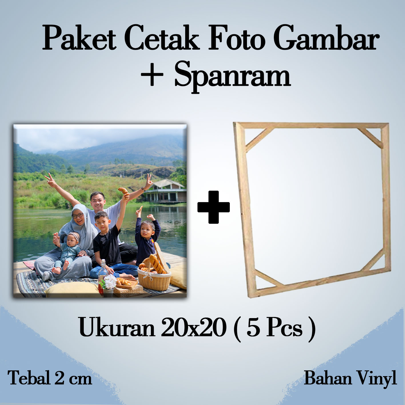 Cetak Foto Gambar Vinyl Paket 5 Pcs + Spanram 20x20 Print Banner Photo ...